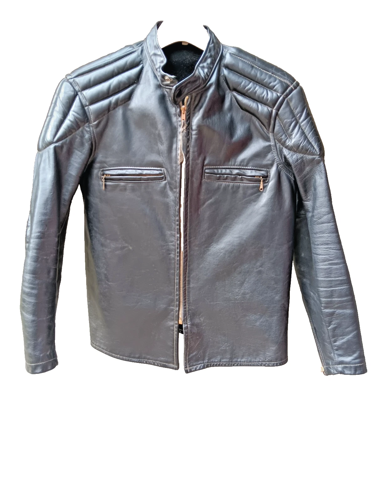 50S/60S MENS PADDED CAL-LEATHER RACER CAFE MOTORCYCLE JACKET Size 38/40 ...
