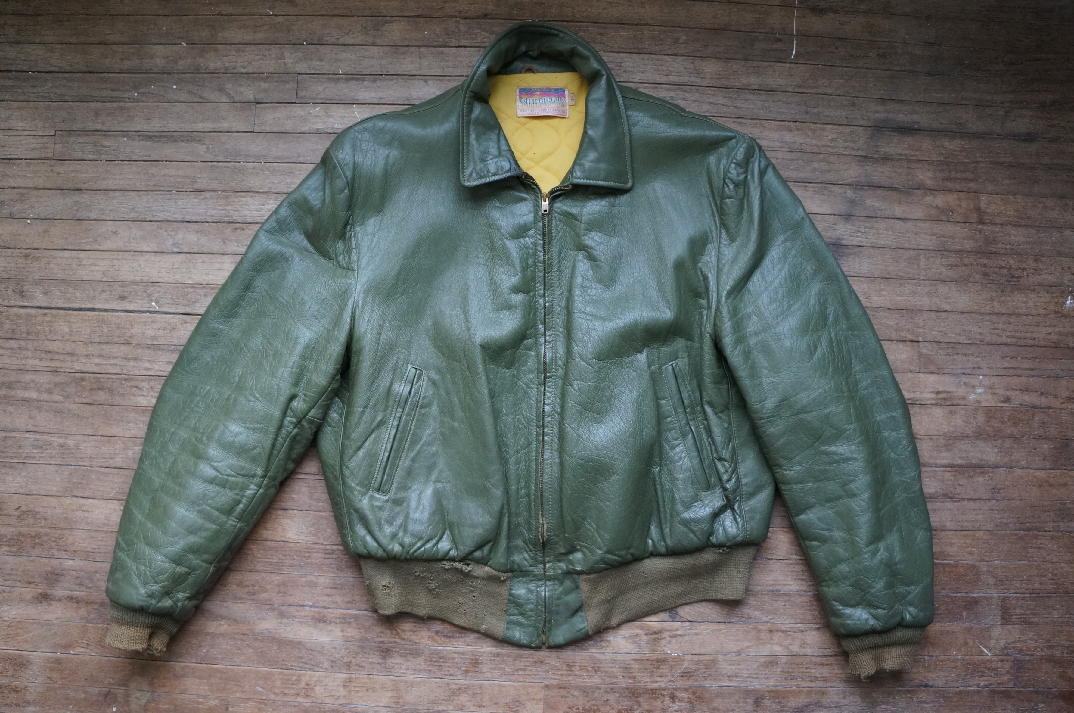 California Sportswear Co. Green and Yellow leather jacket-Size 44 | The ...
