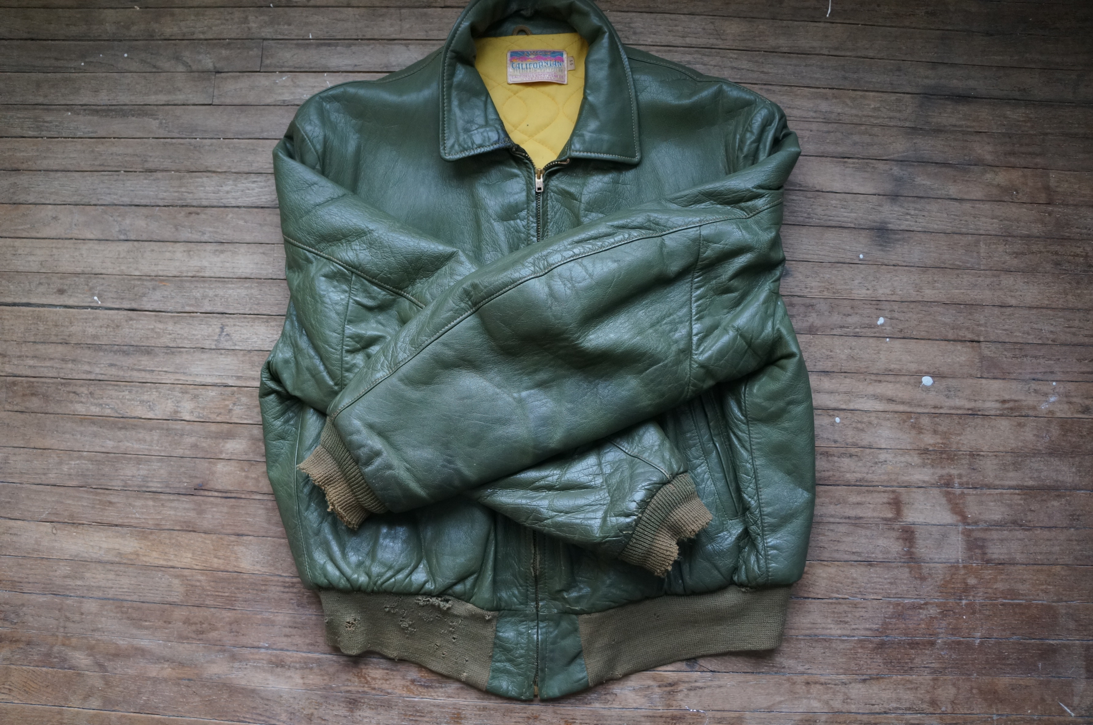 California Sportswear Co. Green and Yellow leather jacket-Size 44 | The ...