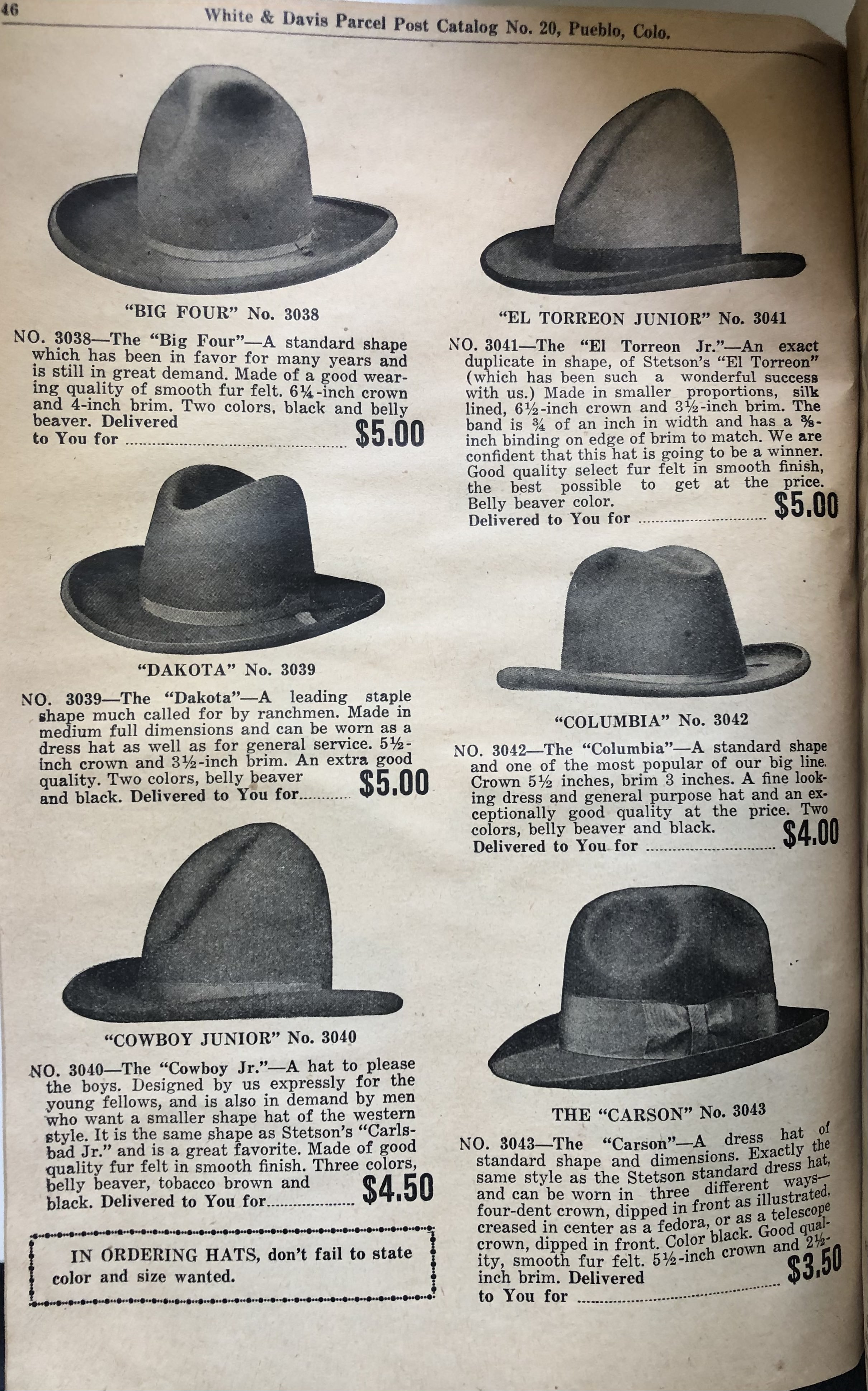 White & Davis Catalog #20 Fall & Winter 1922-1923 Hats | The Fedora Lounge