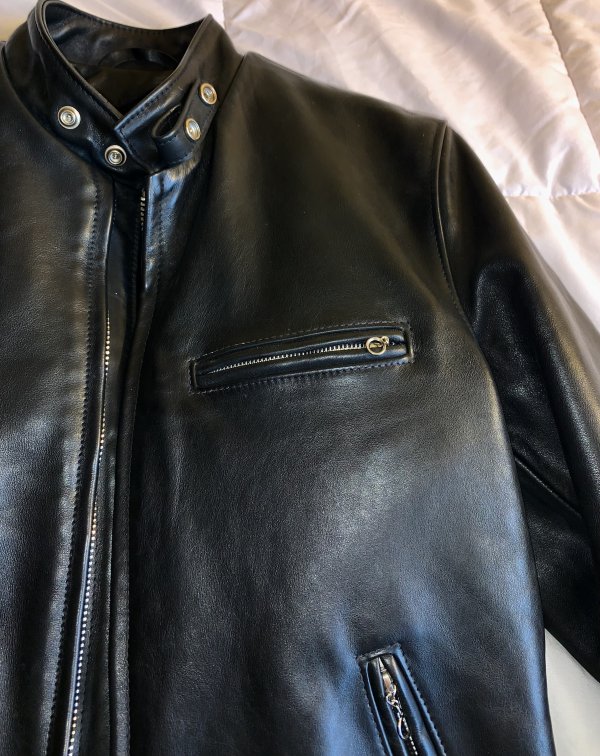 Schott 141 Mens 40 Leather Cafe Racer Jacket Black | The Fedora Lounge